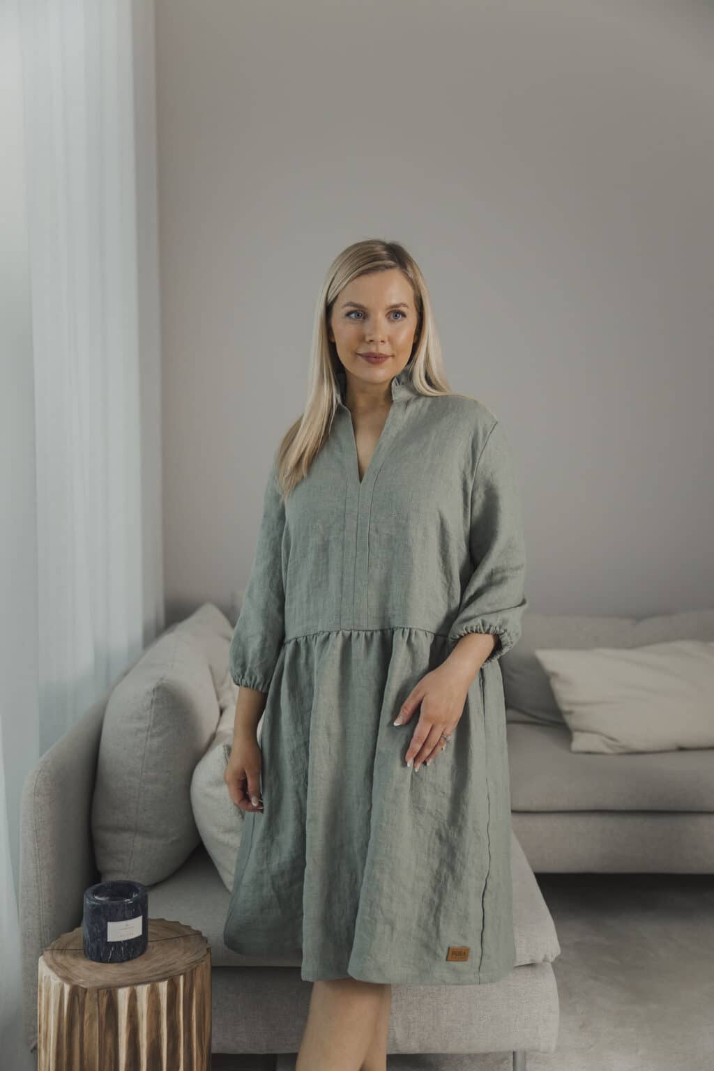 LINEN Flow Dress -pellavamekko, salvia | PURA Finland